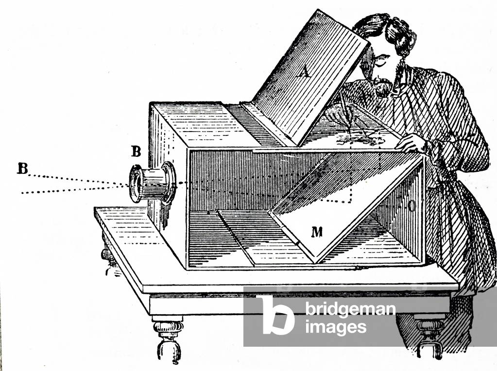 Image of An engraving depicting a method of using a camera obscura