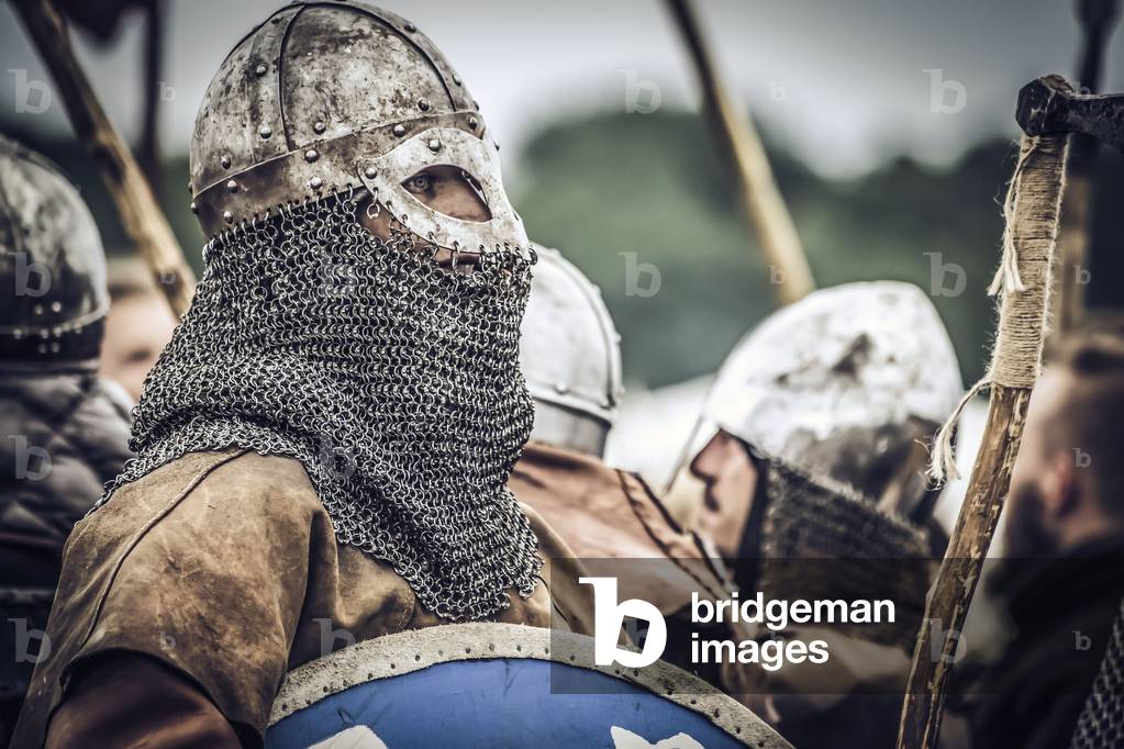 Image of Warrior with helmet, chainmail and shield, Festival of Slavs and