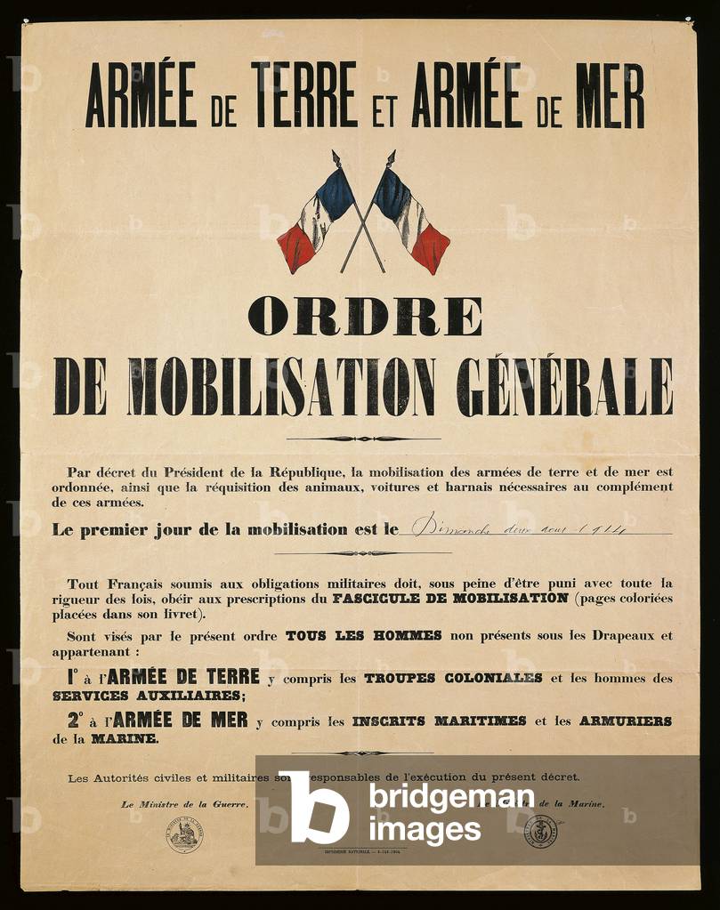 Image of Poster from World War I ordering general mobilization, Sunday ...