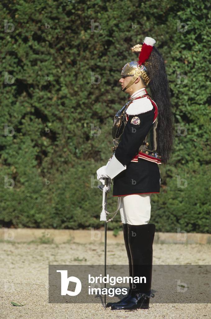 Image of Italy, Corazzieri soldier in winter uniform at cuirassiers gala