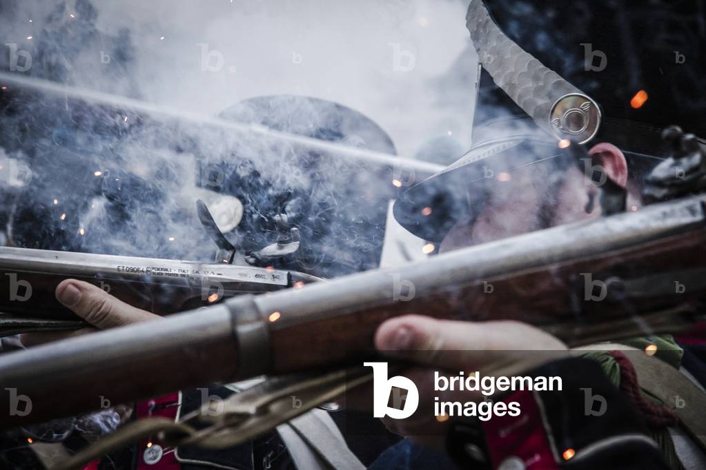 Historical reenactment: Infantrymen in Napoleon's army firing their ...