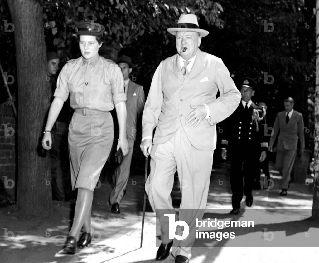 Image of Portrait of Winston Churchill and his daughter Mary during a