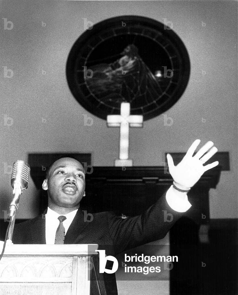 Image of Portrait of Pastor Martin Luther King (1929-1968) during a sermon
